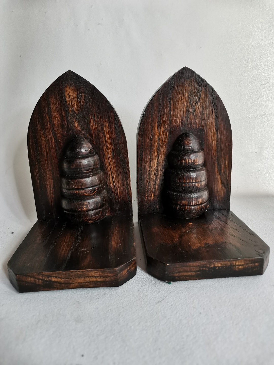 Antique Set Art Deco Oak Bookends 1940s Antique Set Rustic Bookends ...