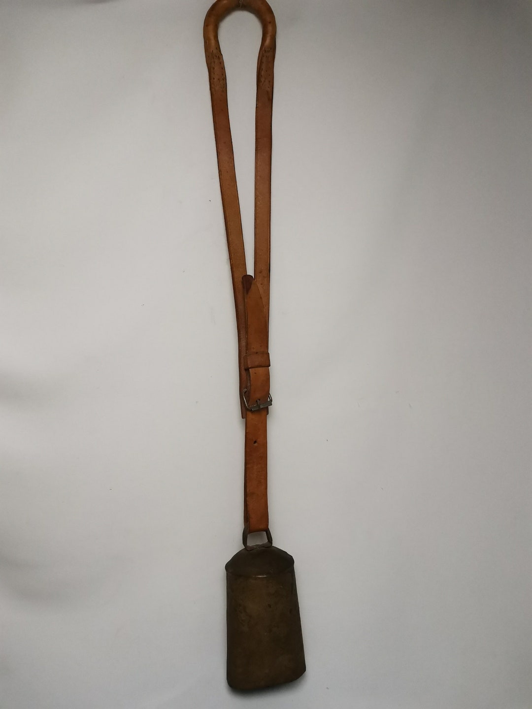 Vintage Cow Bell on a Very Long Leather Collar 1950s Antique Bell for ...