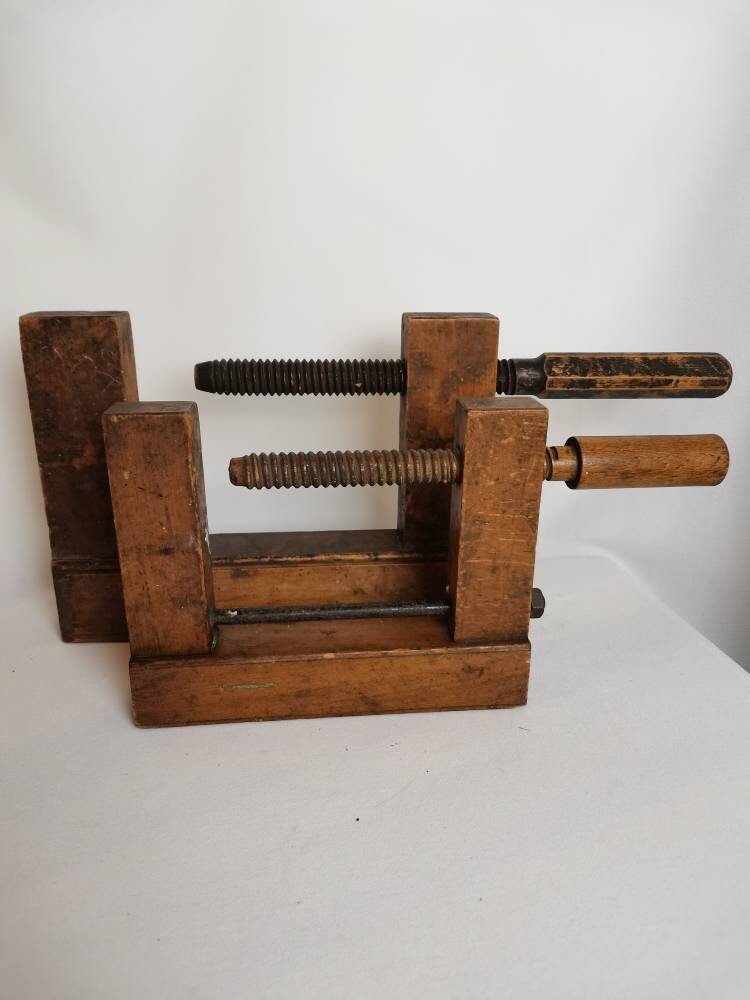 Set of Antique Oak Wood Glue Clamps 1920s Antique Clamps Antique Tools Victorian Tools Industrial Decor Oak Glue Clamps Oak Tools Etsy