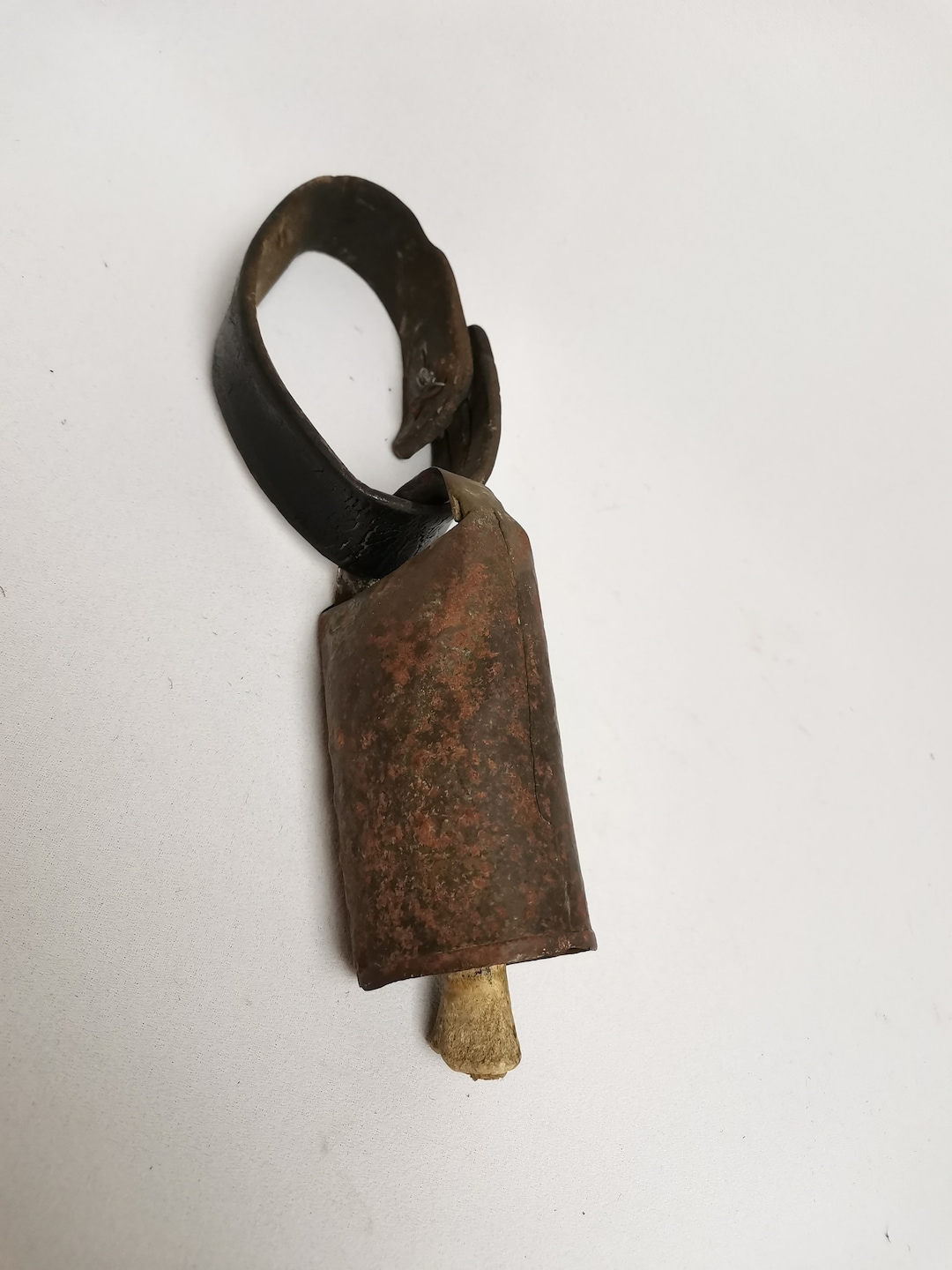 Antique Goat Bell With Leather Collar and Bone Clapper 1900s Antique ...