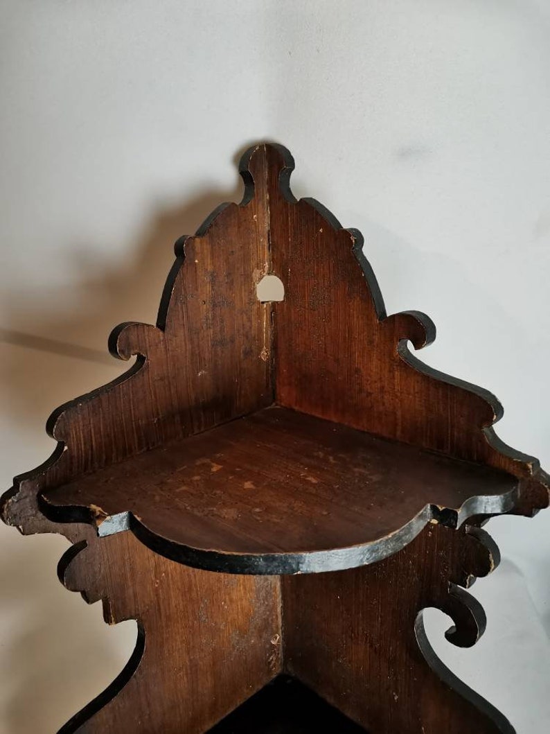 Antique Gothic Corner Console With Two Shelves 1900s Antique Wooden ...