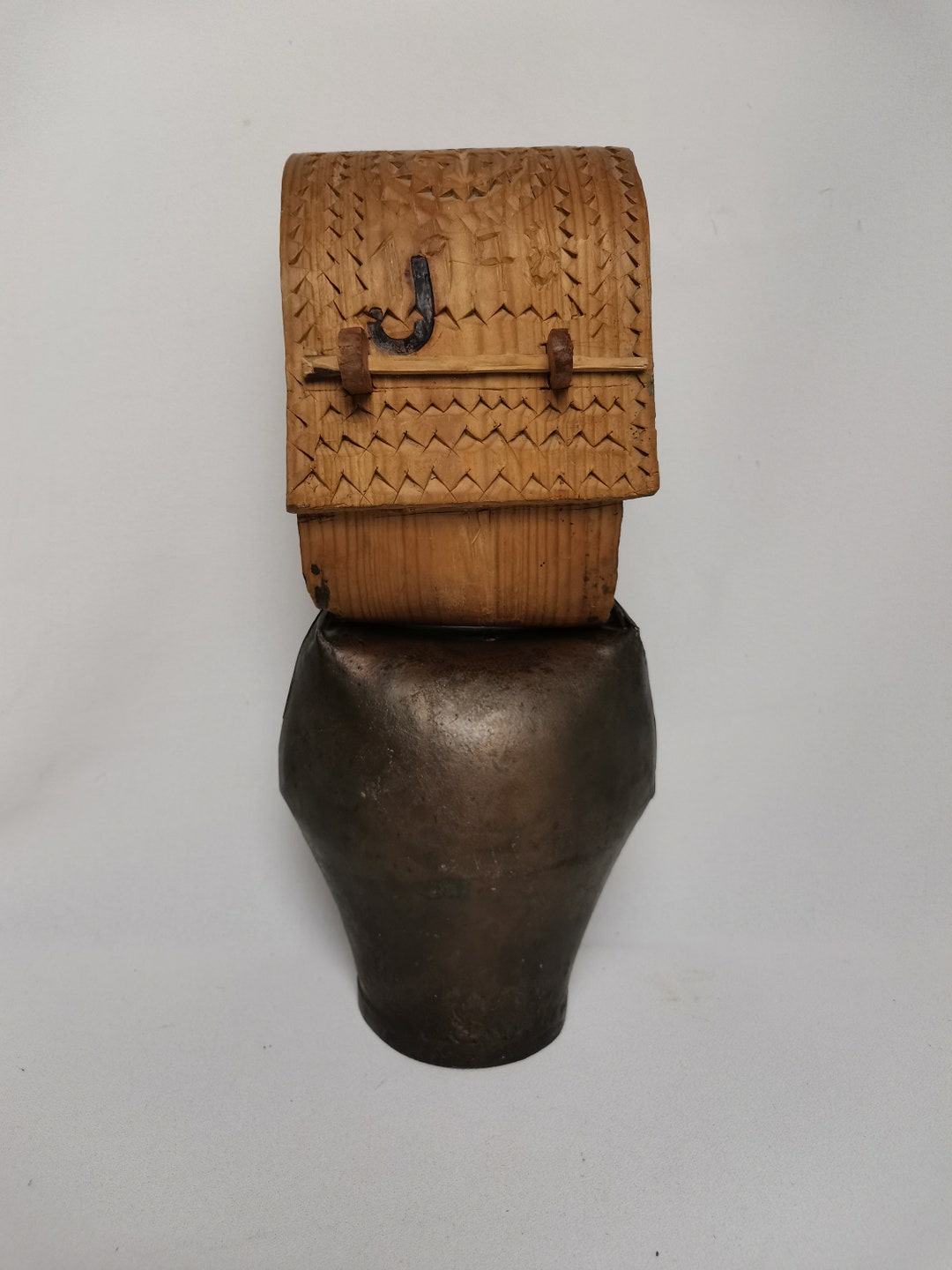 Antique Goat Bell With Bone Clapper on a Notched Wooden Collar 1940s ...