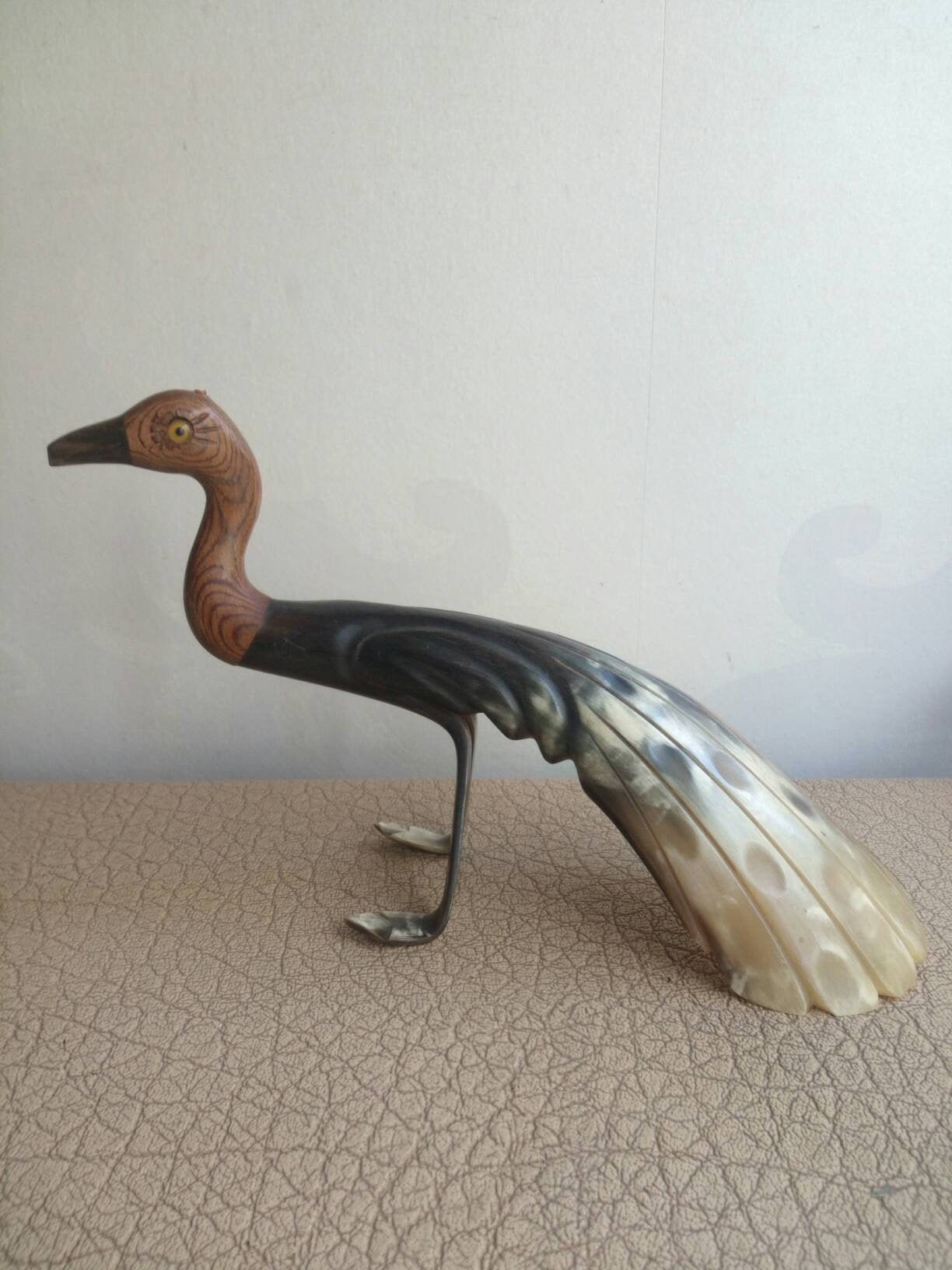Antique Peacock Made of Bull Horn and Wood 1940s | Antique Figurine ...