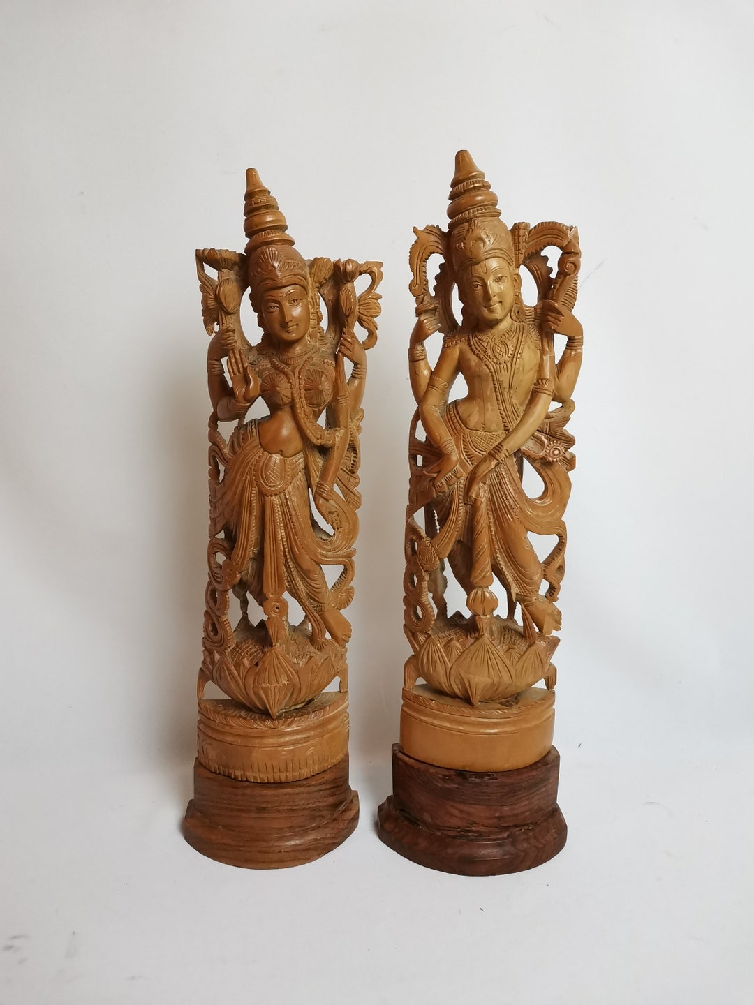 Vintage Set of Wooden Indian Carving Statues Hindu Gods Lakshmi and ...