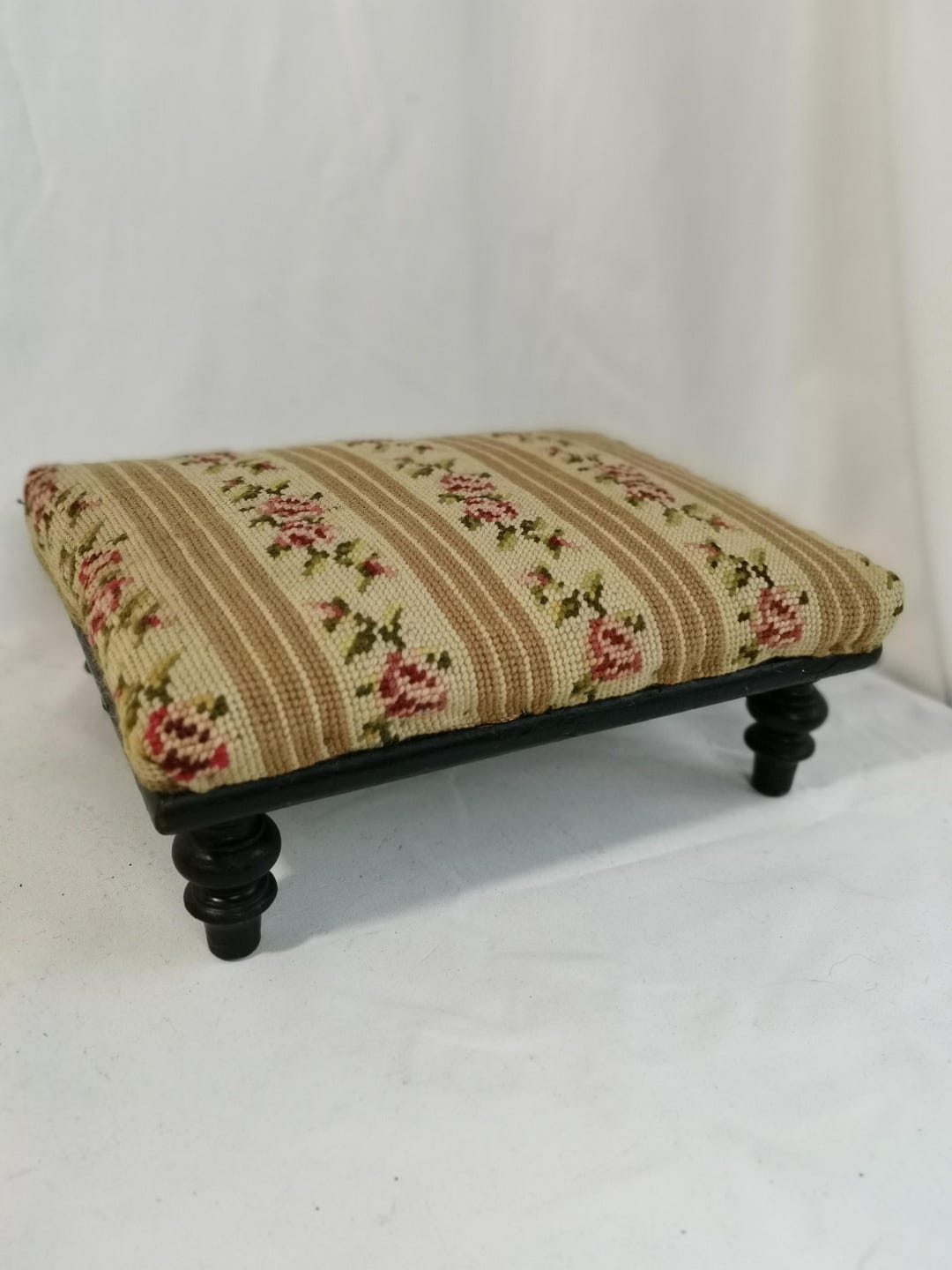 Antique Biedermeier Footstool With Floral Embroidery 1880s Romantic ...