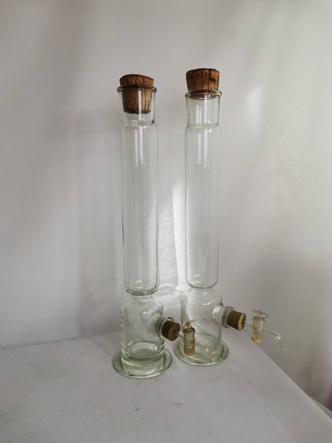 Vintage Set of Two Glass Laboratory Cylinders With Tap and Cork 1960s ...