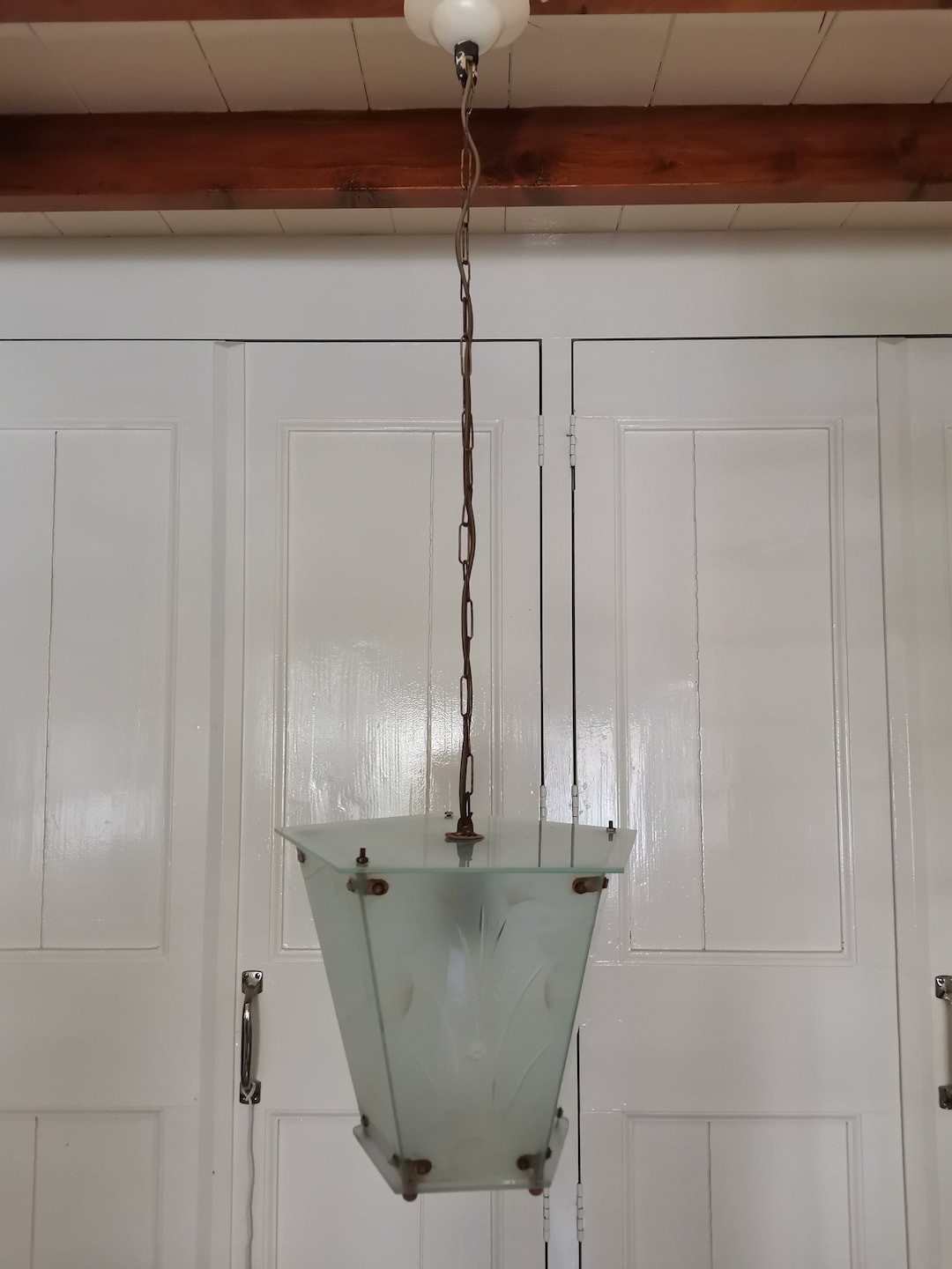 Antique 5 Sided Glass Art Deco Lantern With Engraved Ears Pattern and ...