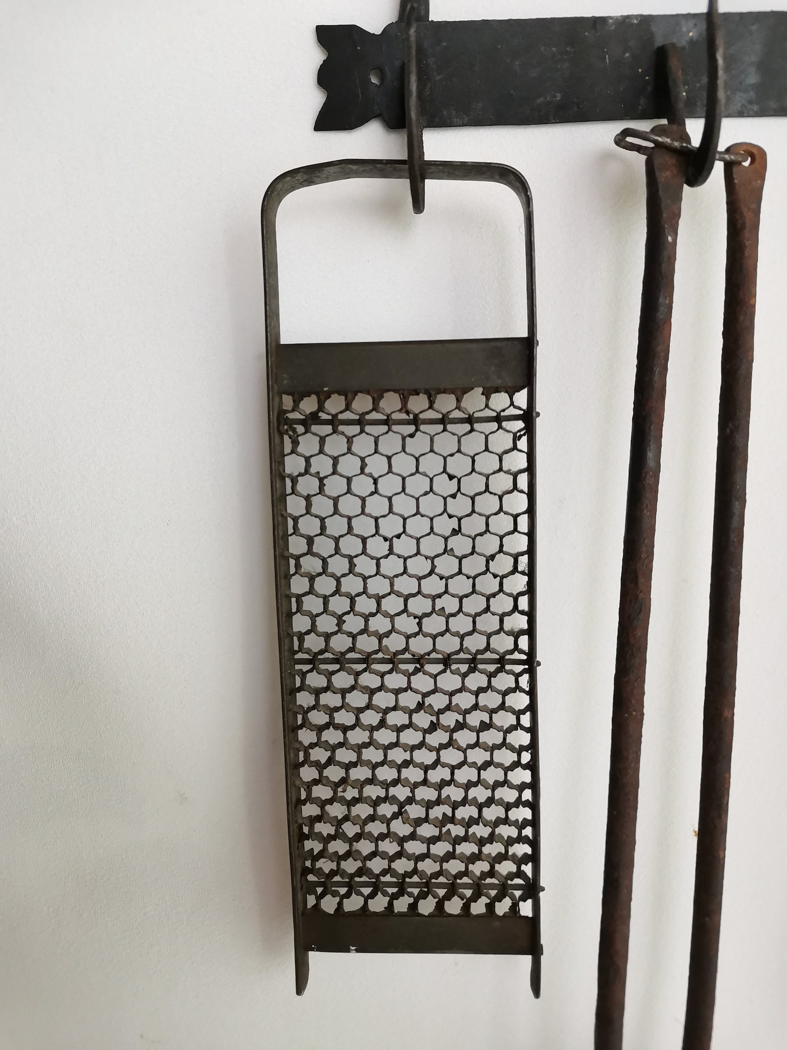 Antique Ironwork Kitchen Rack With Spatula Forks Waffle Iron Grater ...