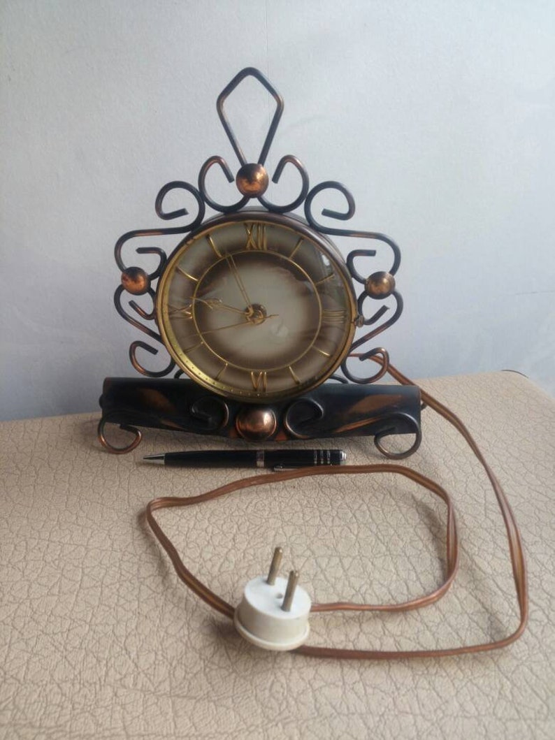 Antique Copper Table Clock With Curled Ironwork 1940s Art | Etsy