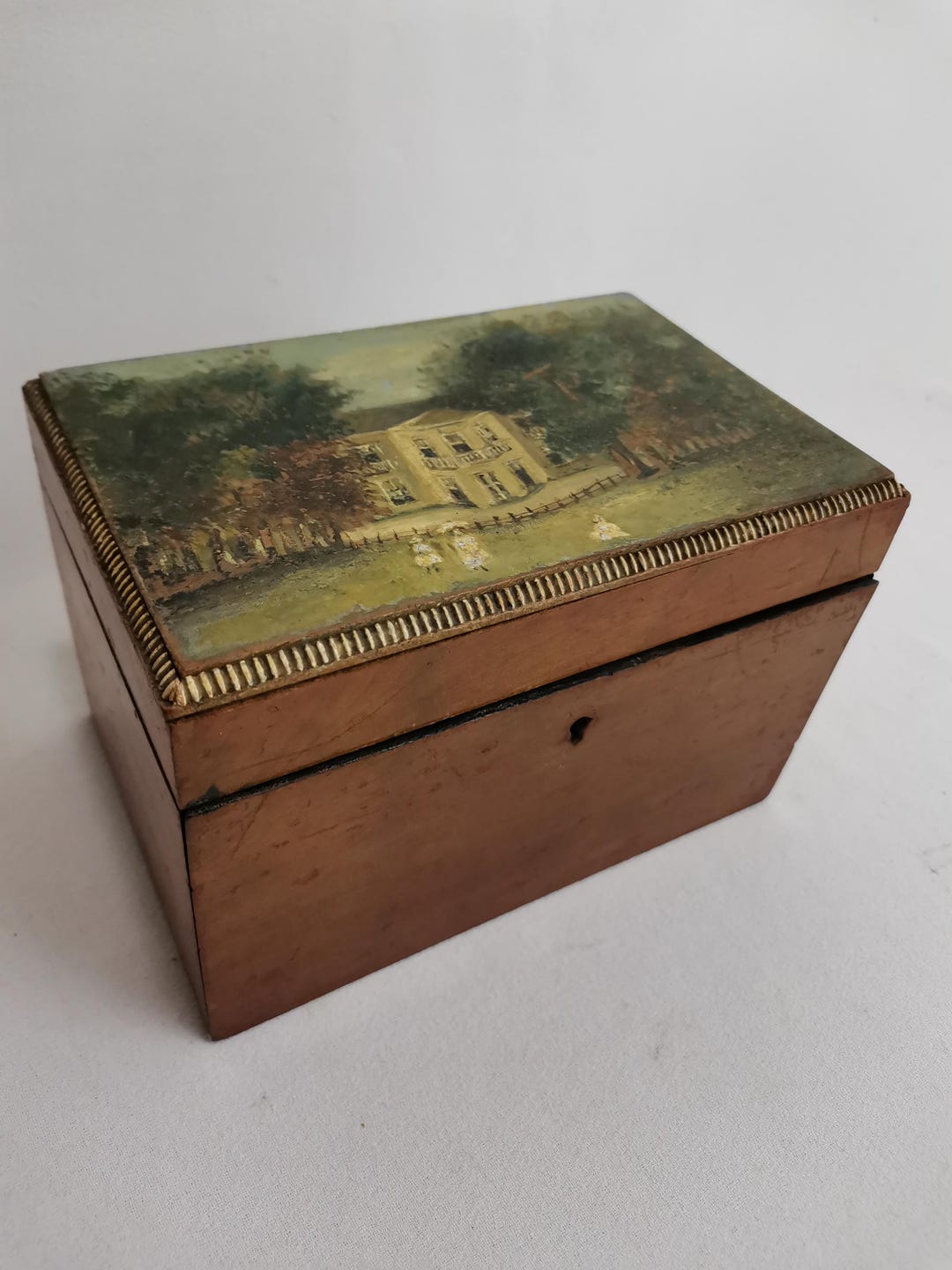 Antique Wooden Letter Box or Writing Box Painted Lid 1920s Antique Box ...