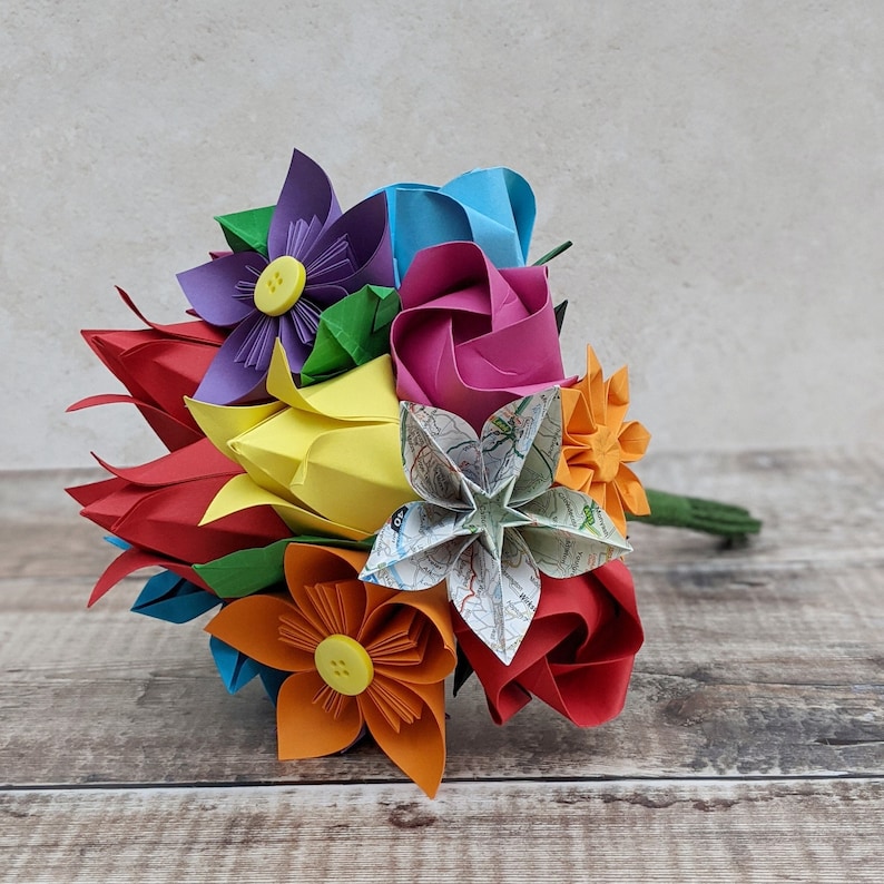 Colourful Bridal Bouquet, Upcycled Map Flowers, Unique Origami Keepsake ...