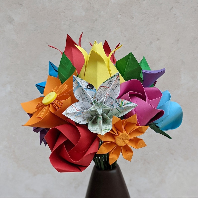 Colourful Bridal Bouquet, Upcycled Map Flowers, Unique Origami Keepsake ...