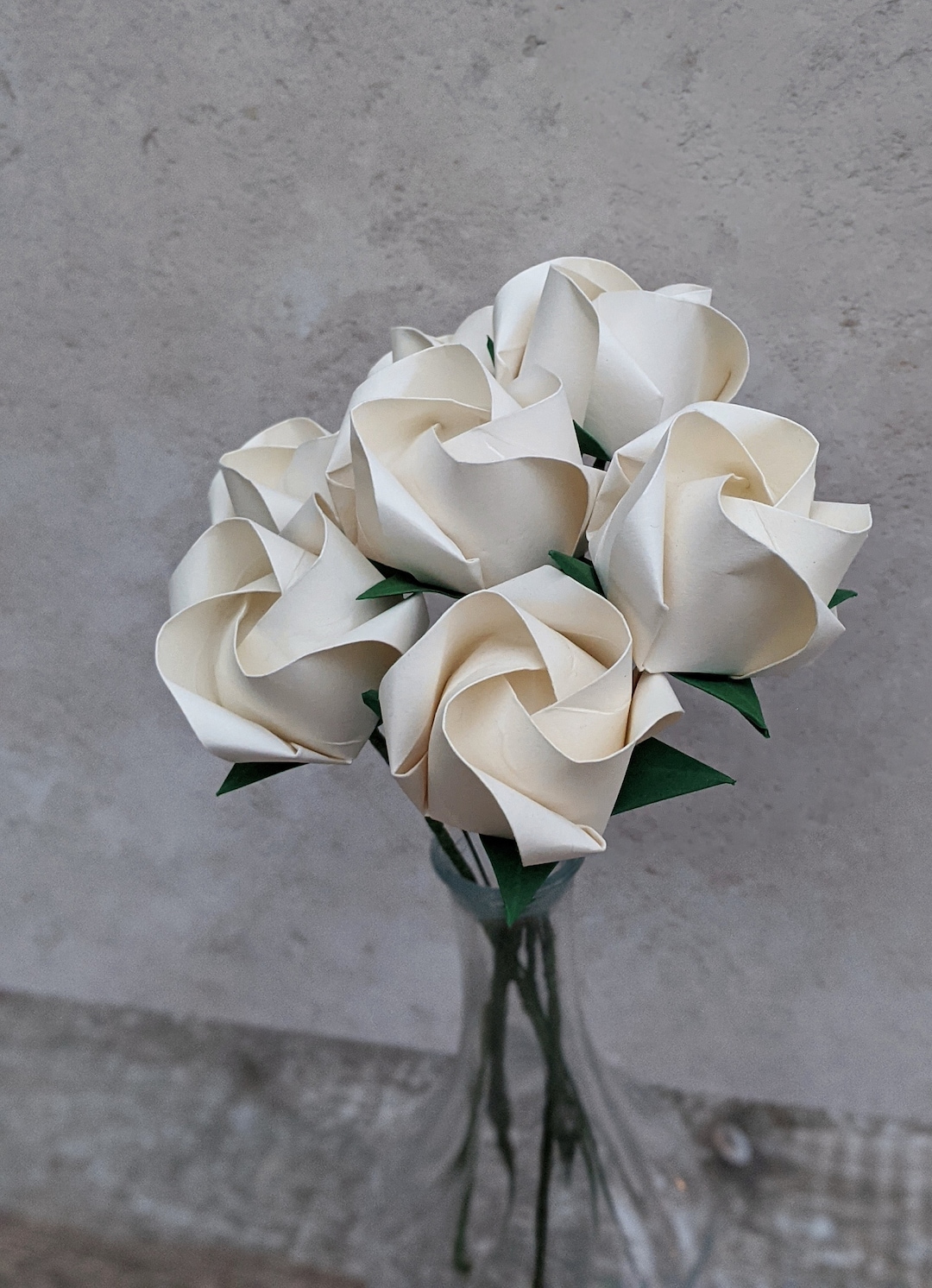 Ivory Paper Roses, Origami Flower Bouquet, 1st Anniversary Present for ...