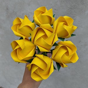 Bouquet of Yellow Paper Roses, Origami Flowers, Paper First Anniversary ...