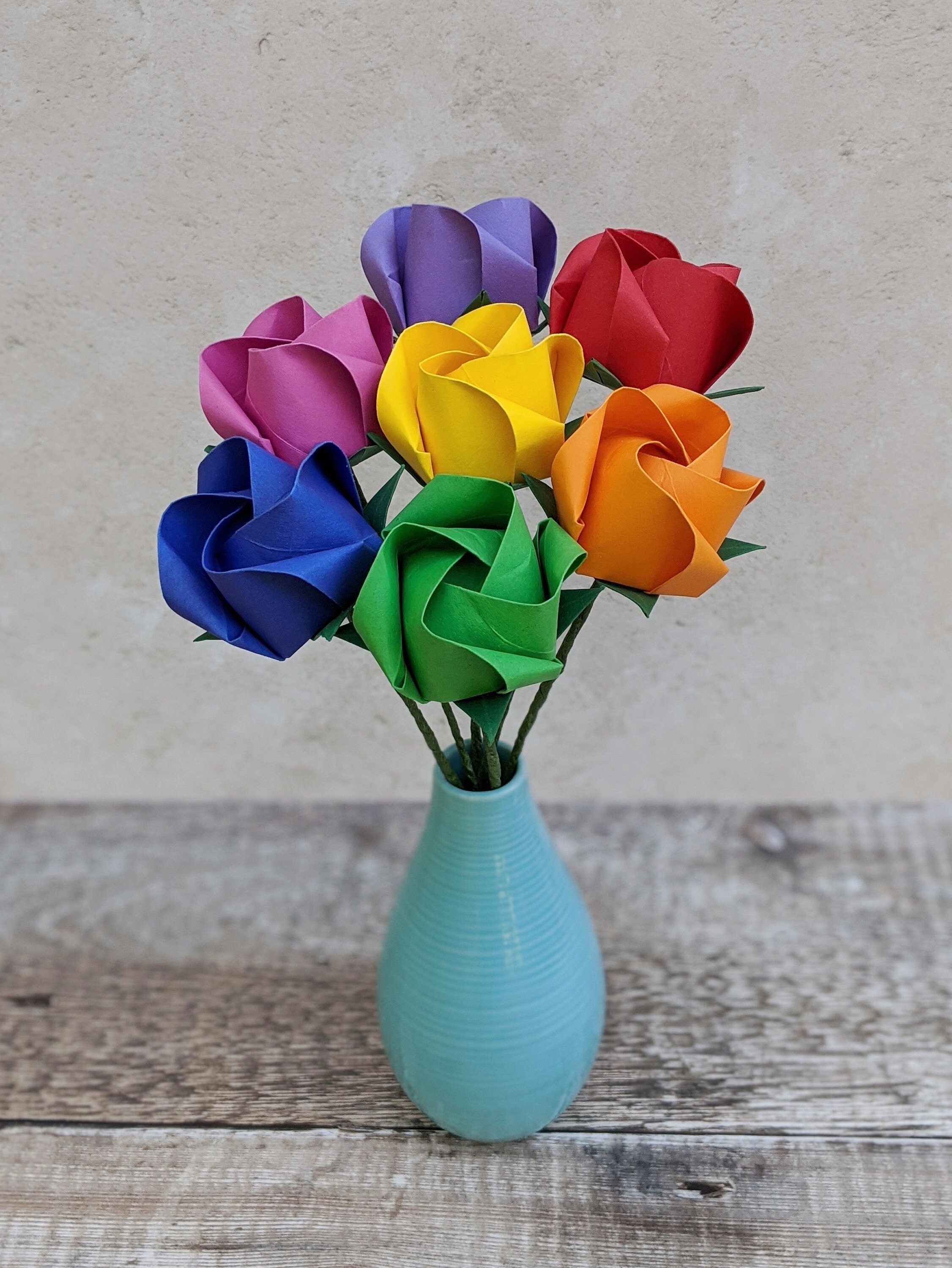 Rainbow Paper Roses Bouquet, Origami Flowers, Birthday Gift for Her ...