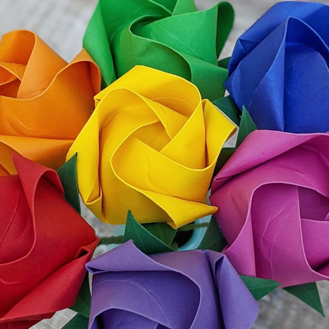 Rainbow paper roses bouquet origami blooms eco friendly | Etsy