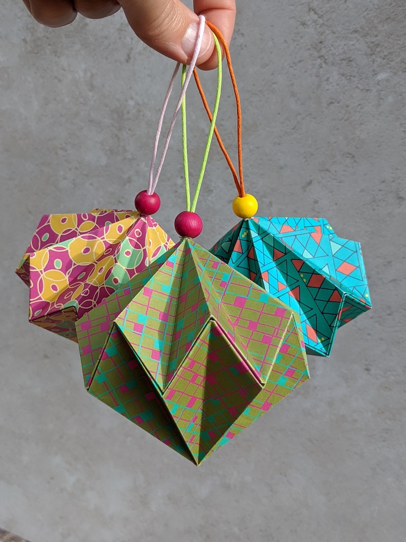 Origami Patterned Christmas Baubles Set of 3 Paper Tree - Etsy