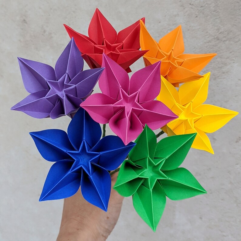 Rainbow paper roses bouquet origami blooms eco friendly | Etsy