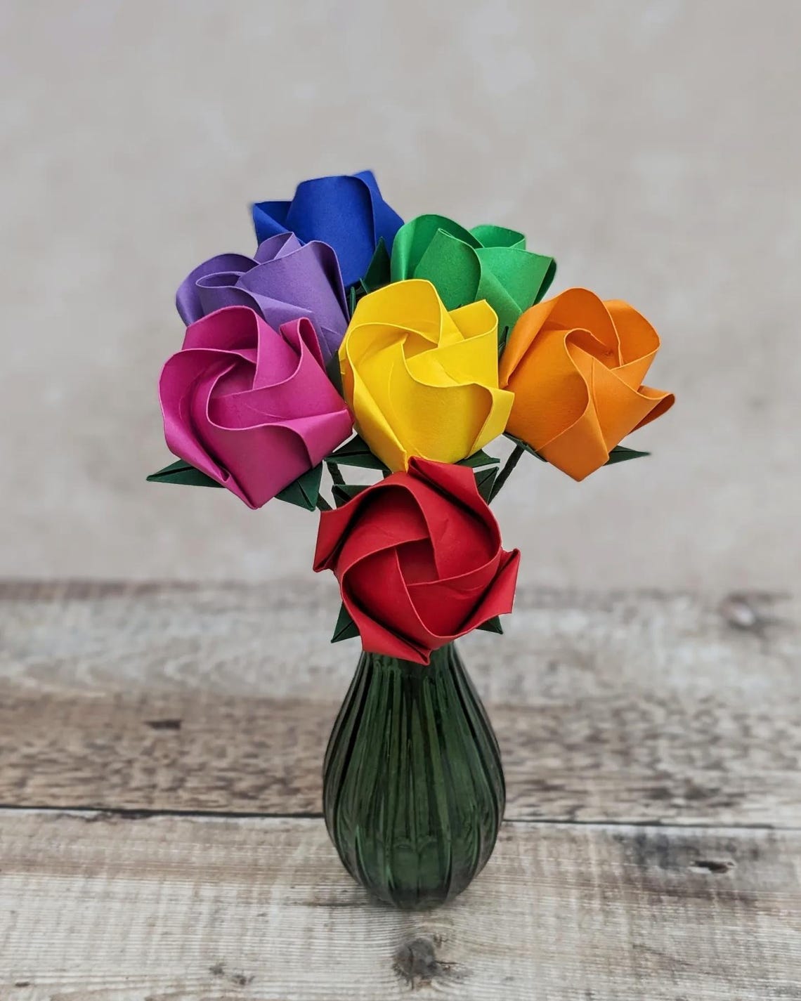Rainbow Paper Roses Bouquet, Origami Flowers, Birthday Gift for Her ...