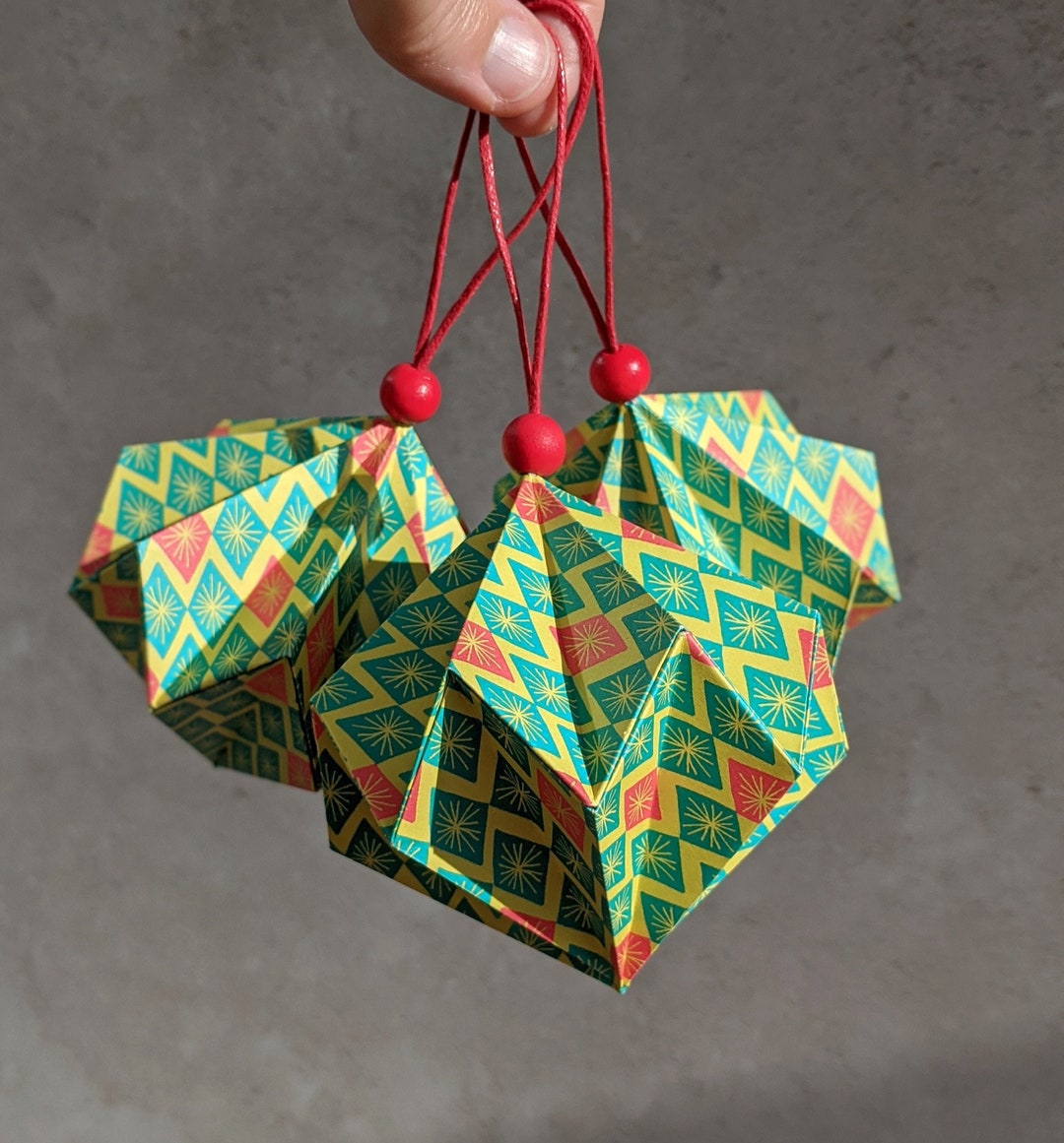 Origami Patterned Christmas Baubles, Set of 3 Paper Tree Decorations ...