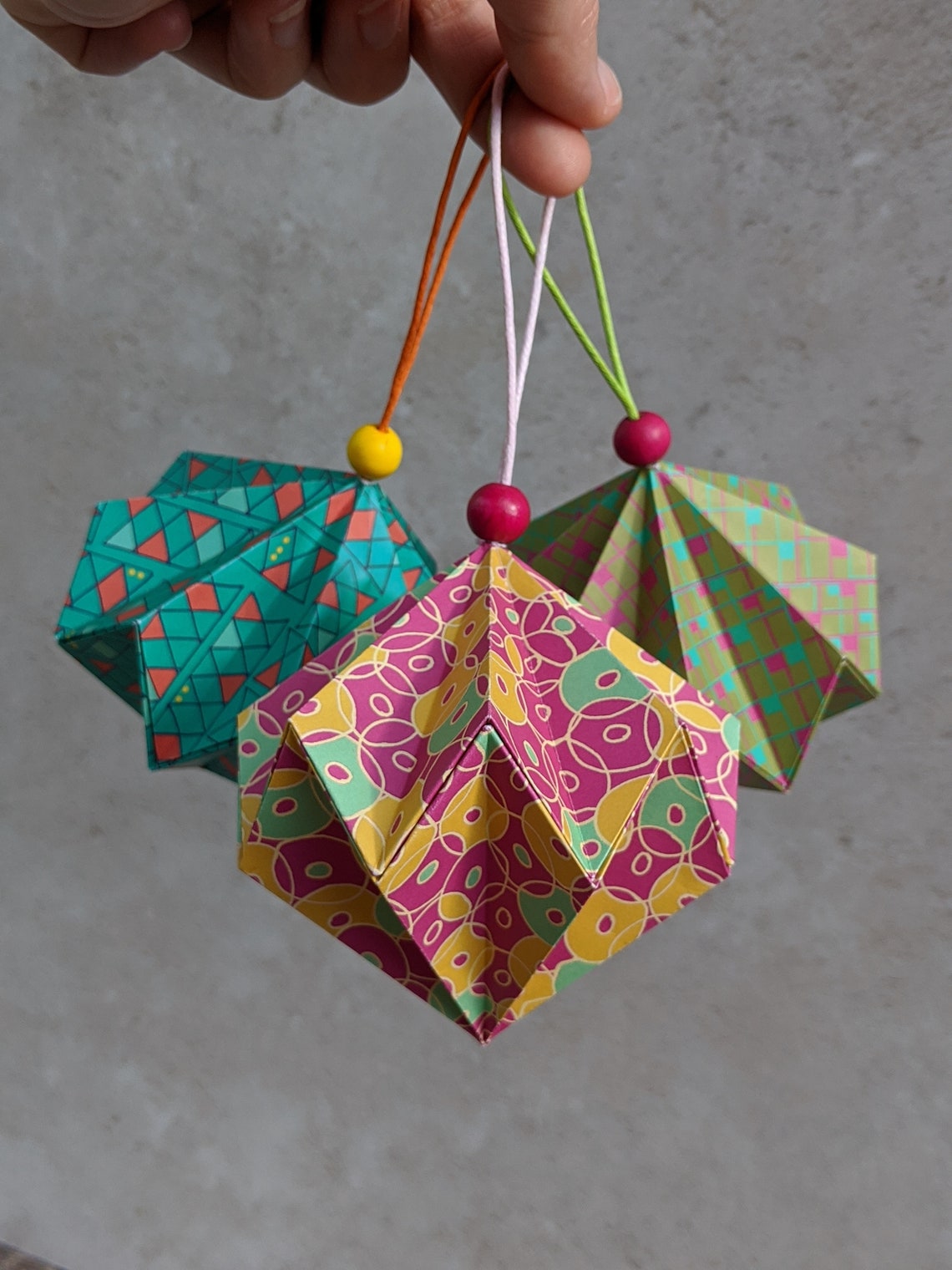 Origami Patterned Christmas Baubles Set of 3 Paper Tree - Etsy