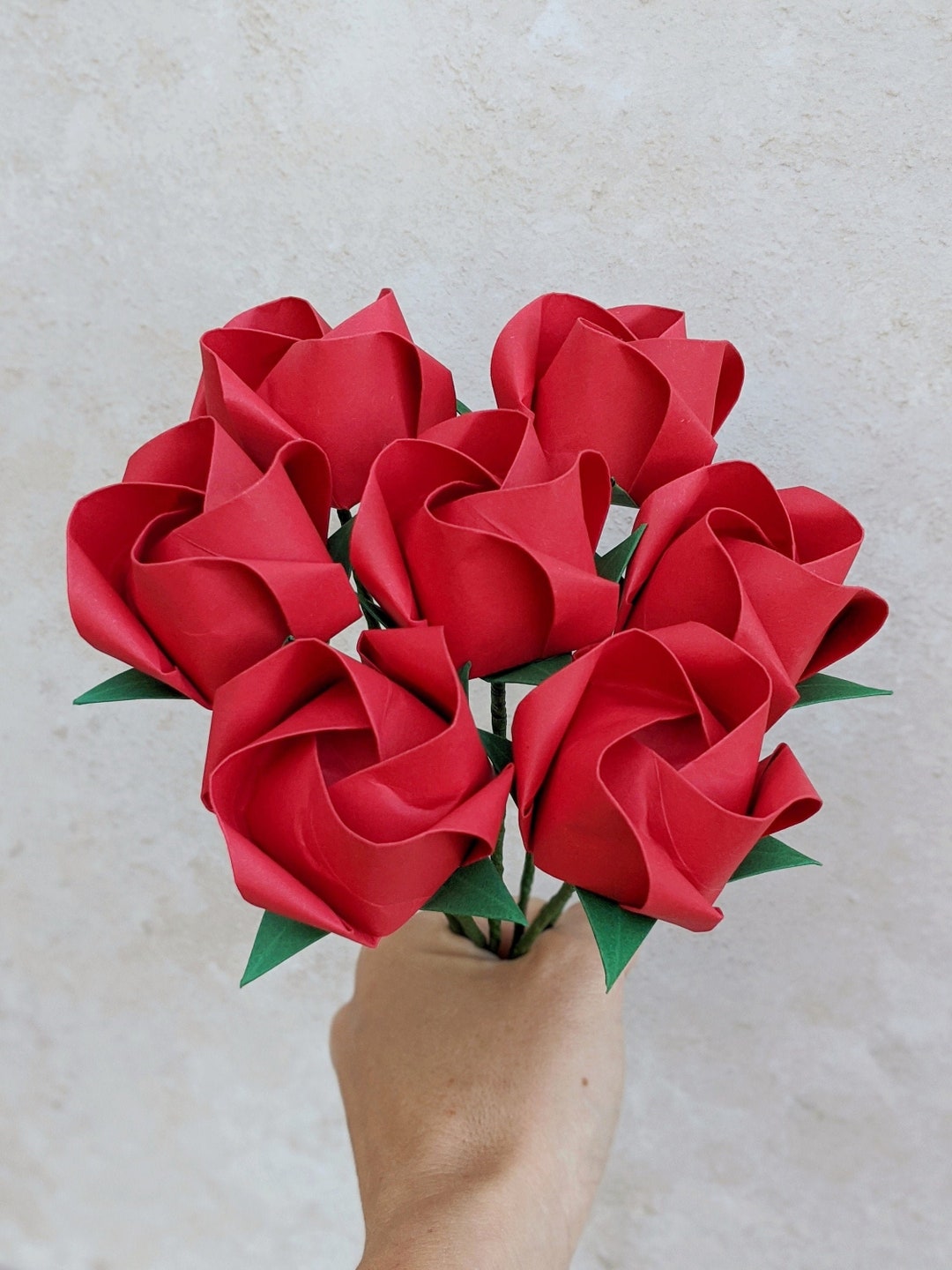 Origami Red Roses, 1st Anniversary Gift for Wife, Paper Flowers Bouquet ...