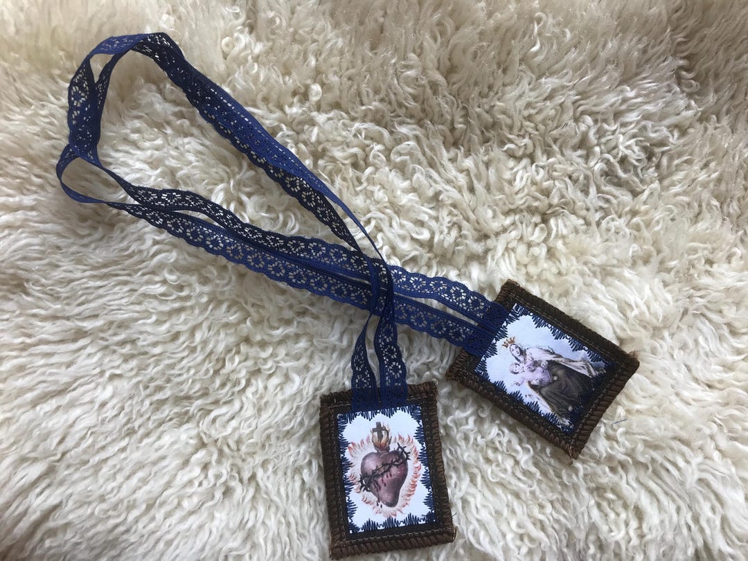 Brown Scapular - With Navy Lace Cord - Etsy