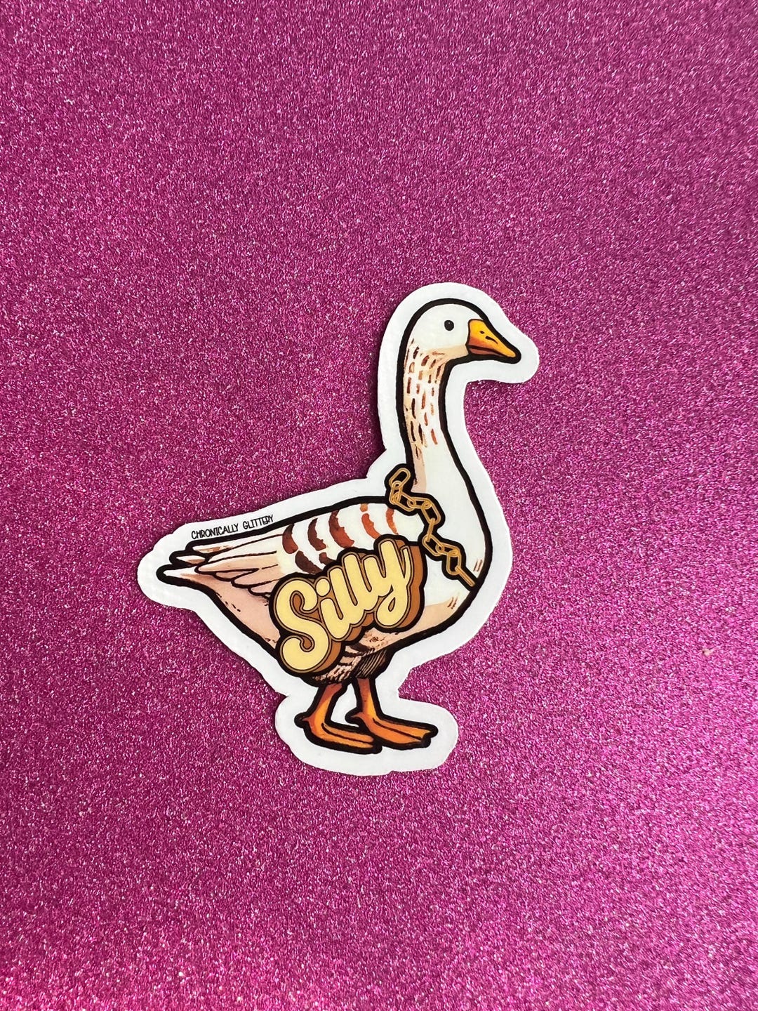 Silly Goose Sticker, Nameplate Necklace, Funny, Goose, Be Silly, Gold ...