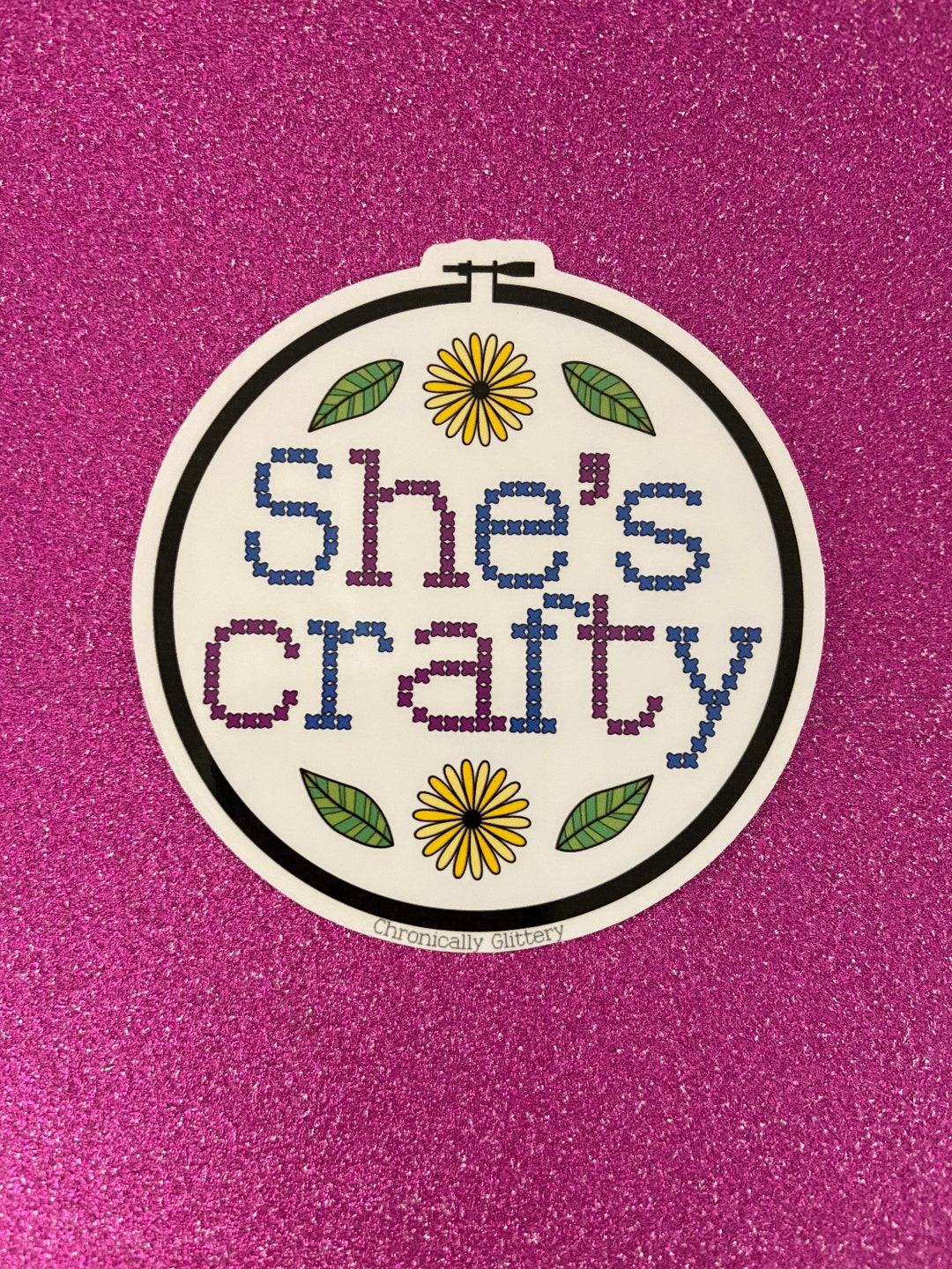 She’s Crafty Sticker, DIY, Crafts, Embroidery Hoop, Cross Stitch, Daisy ...