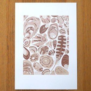 Feather and Shells - Original Limited Edition Lino Print, Reduction ...