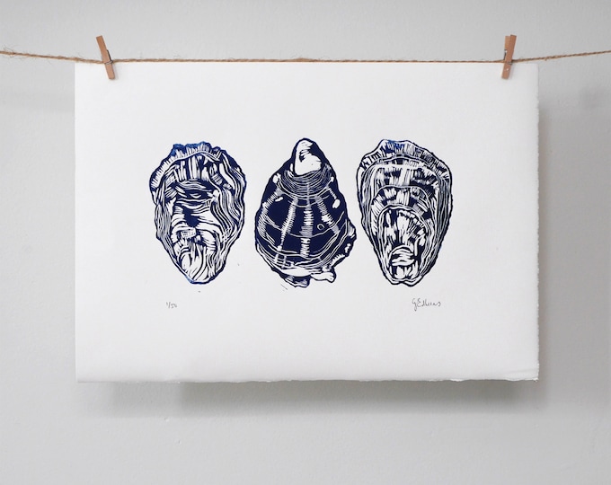 Oyster Shell Study Original Limited Edition Lino Print, Linocut Print ...