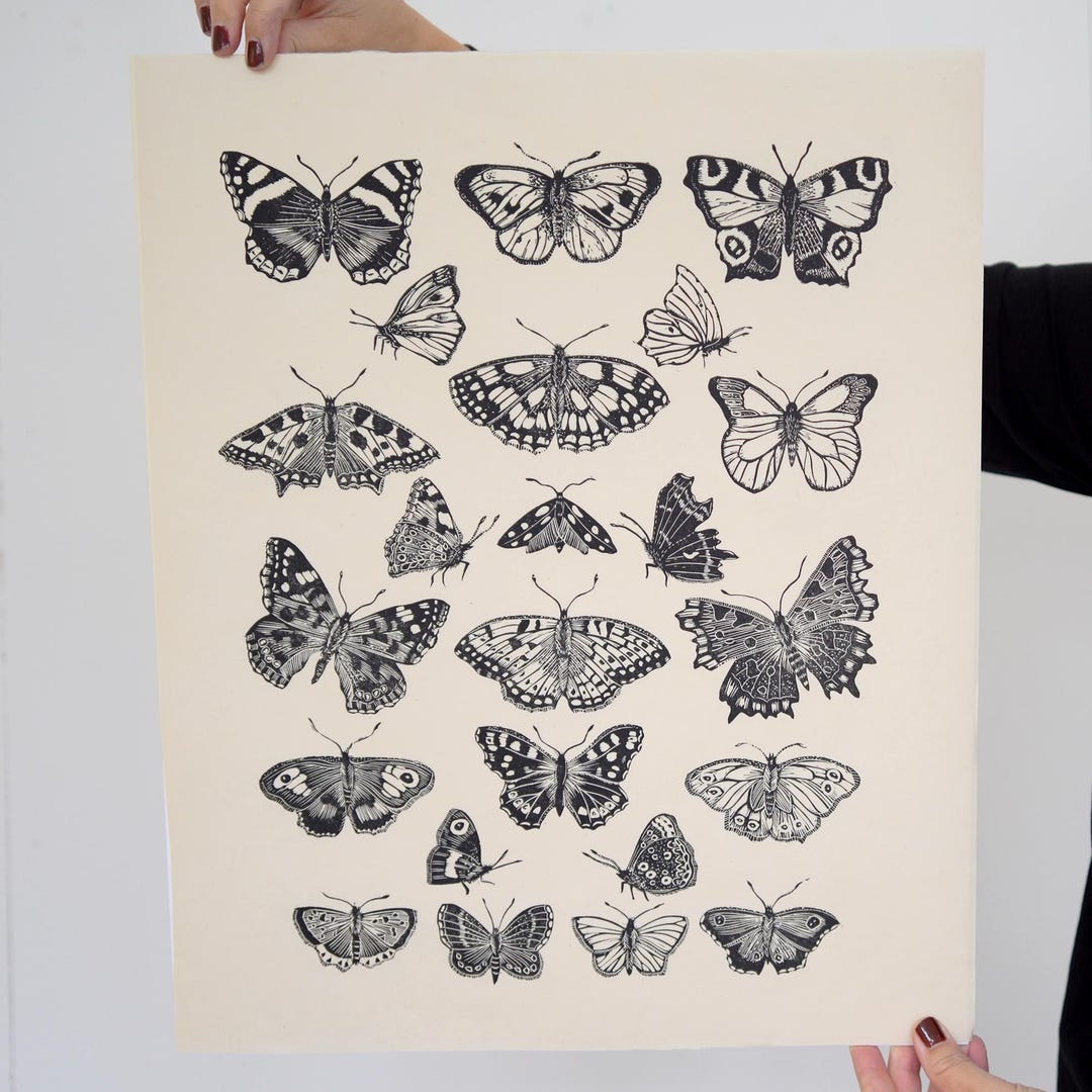 Butterflies - Original Limited Edition Lino Print, Linocut, Hand ...