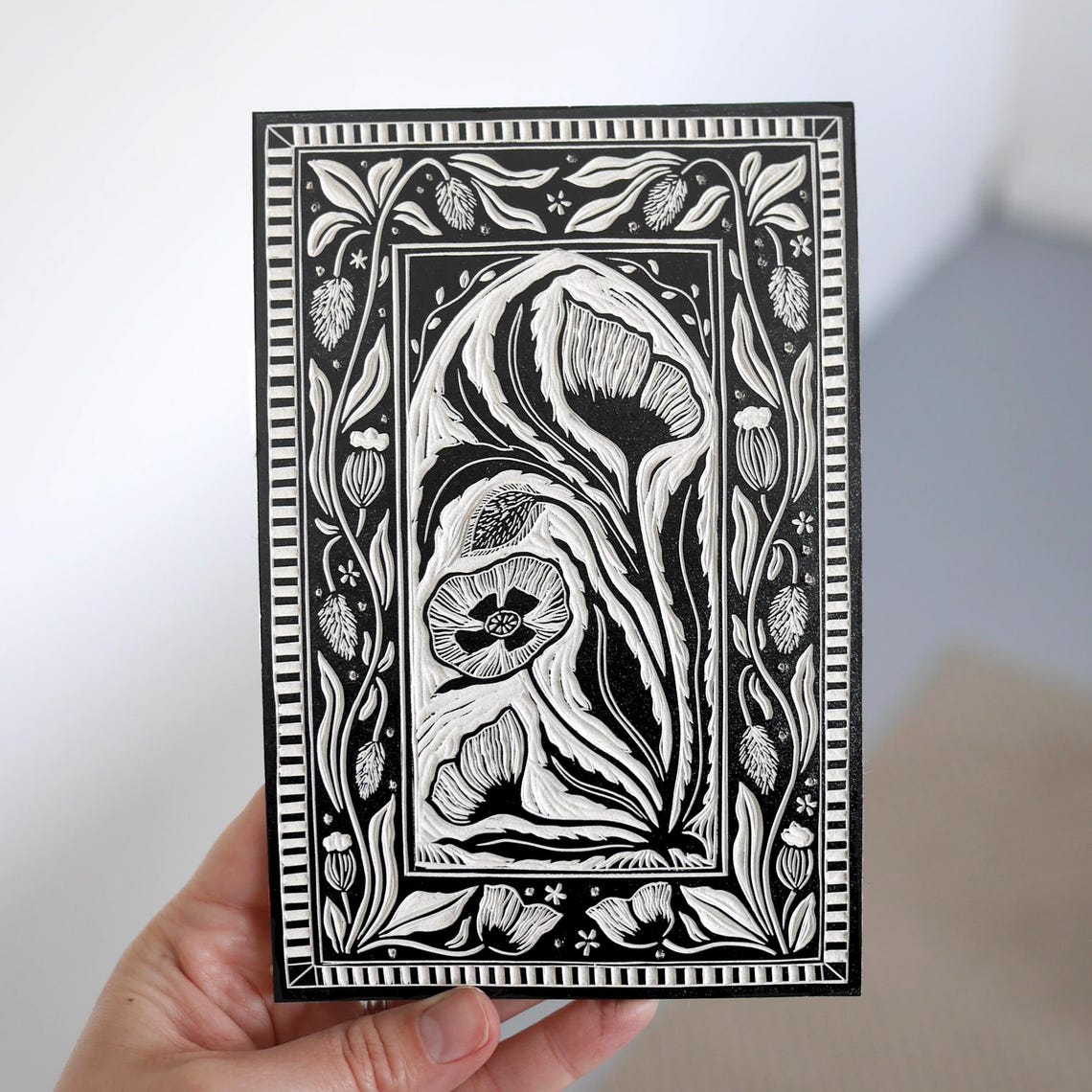 Poppy Linocut Print: Limited Edition Black Ink Nature Art - Etsy