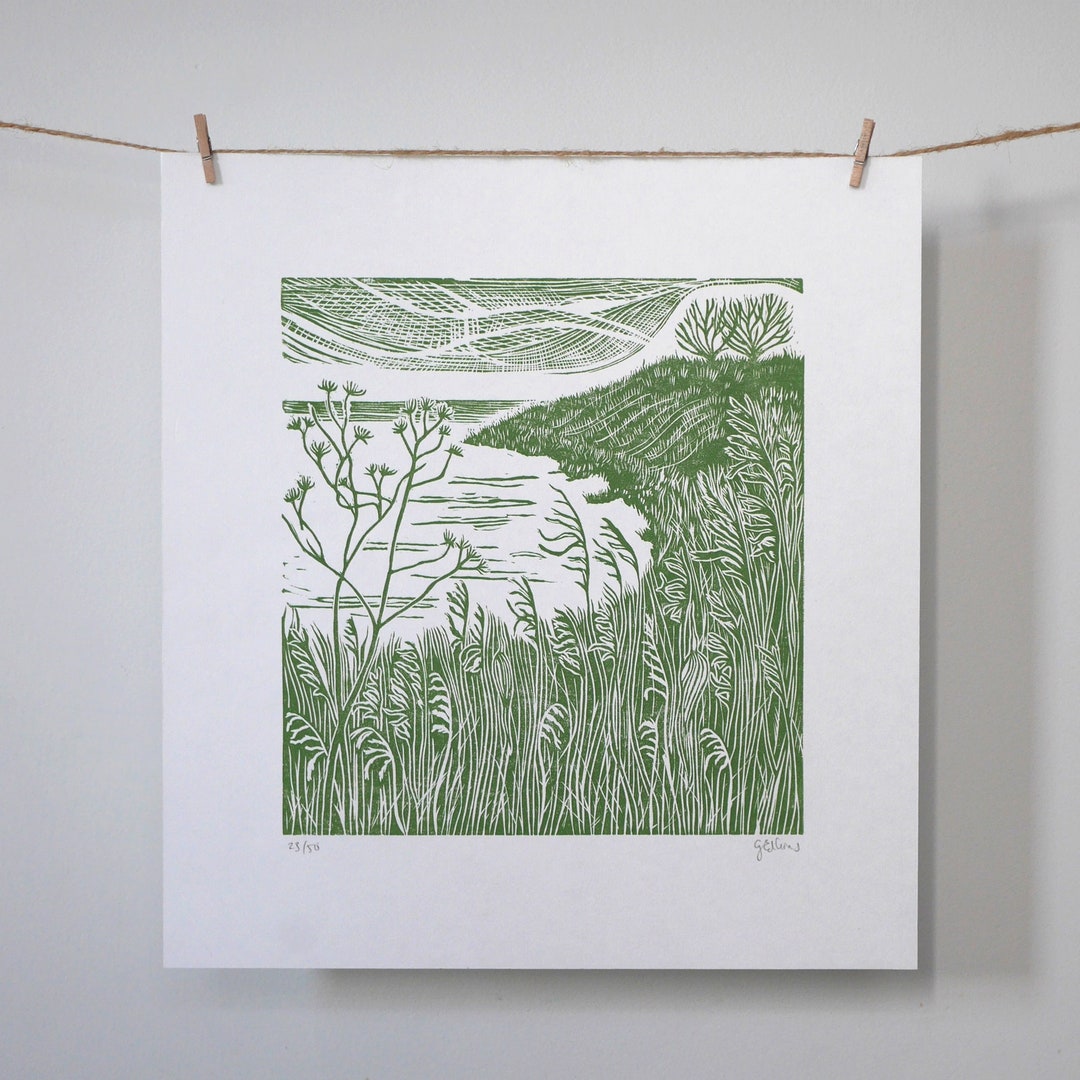 Two Tree Breeze Original Limited Edition Lino Print Linocut - Etsy