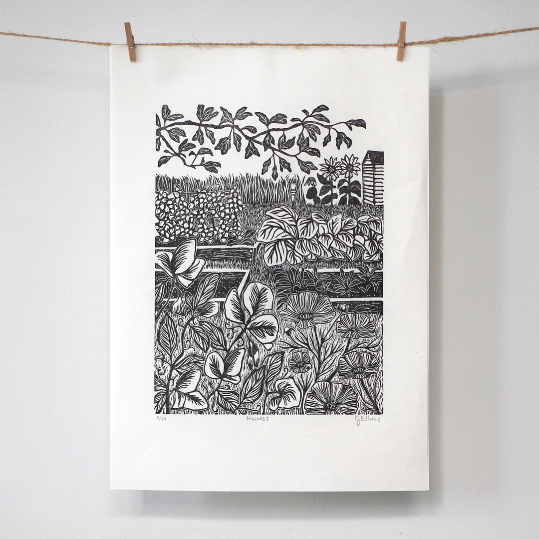 Harvest Original Limited Edition Lino Print, Allotment Print, Garden ...
