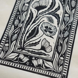 Poppy - Original Limited Edition Lino Print, Linocut Print, Hand Printed, Black Ink Print ...