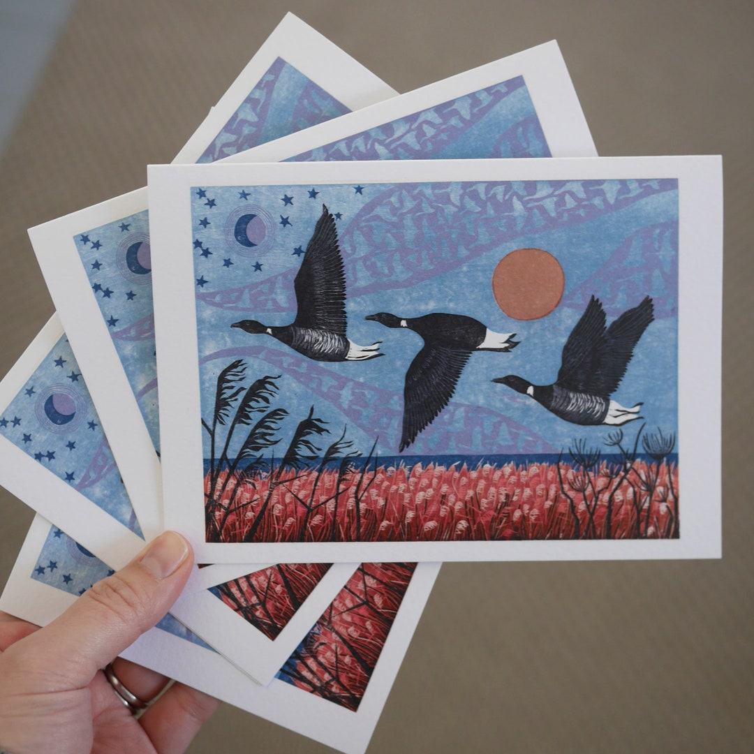The Long Way Home - Geese Woodcut Print Art/greetings Card - Etsy