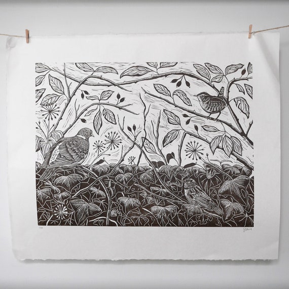 Birds in the Brambles Original Limited Edition Lino Print | Etsy