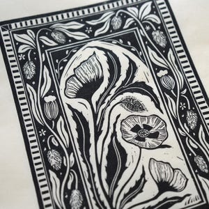 Poppy - Original Limited Edition Lino Print, Linocut Print, Hand Printed, Black Ink Print ...