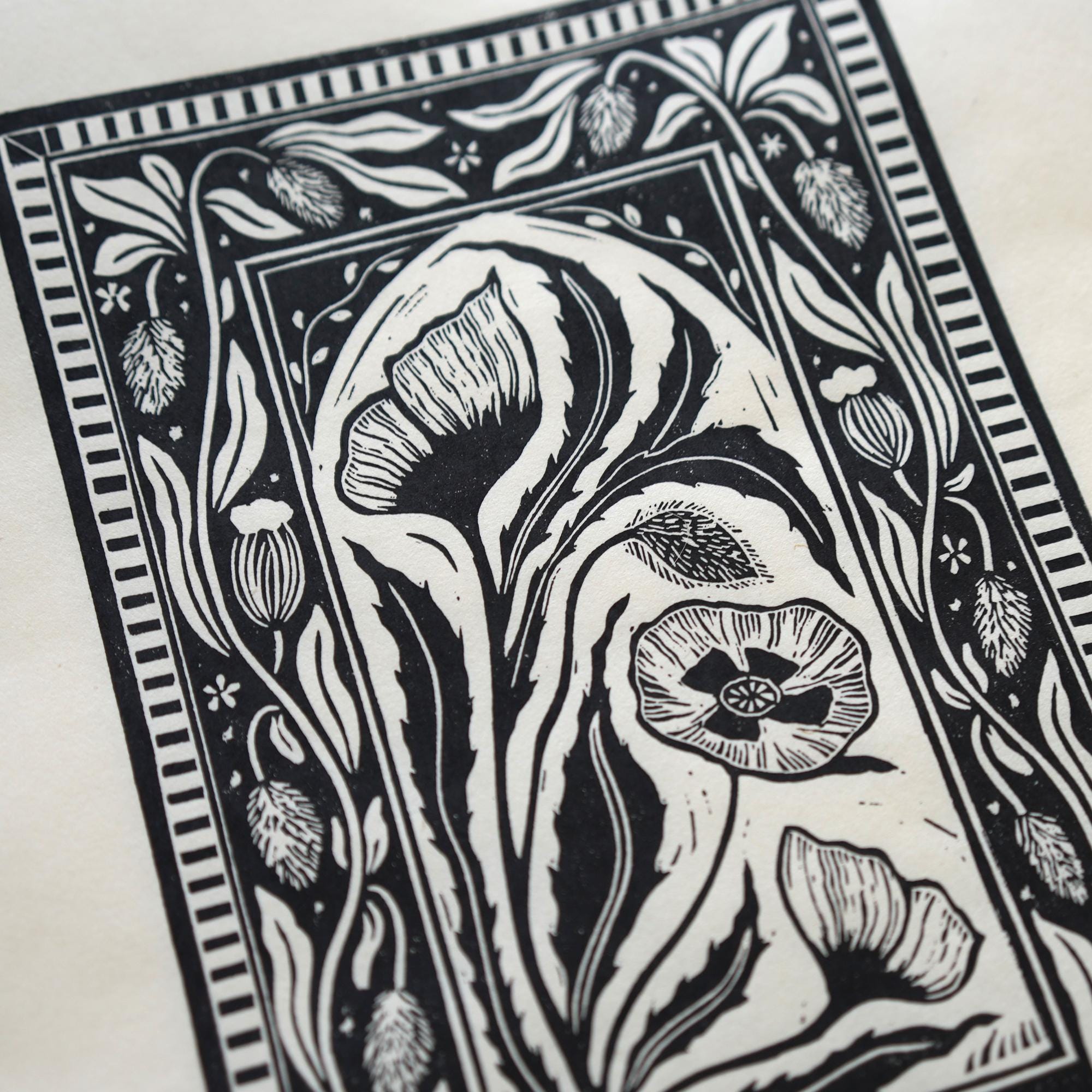 Poppy Linocut Print: Limited Edition Black Ink Nature Art - Etsy
