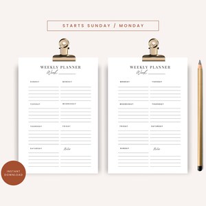 Printable Weekly Planner, A4 A5 Letter and Half Letter Monday and ...