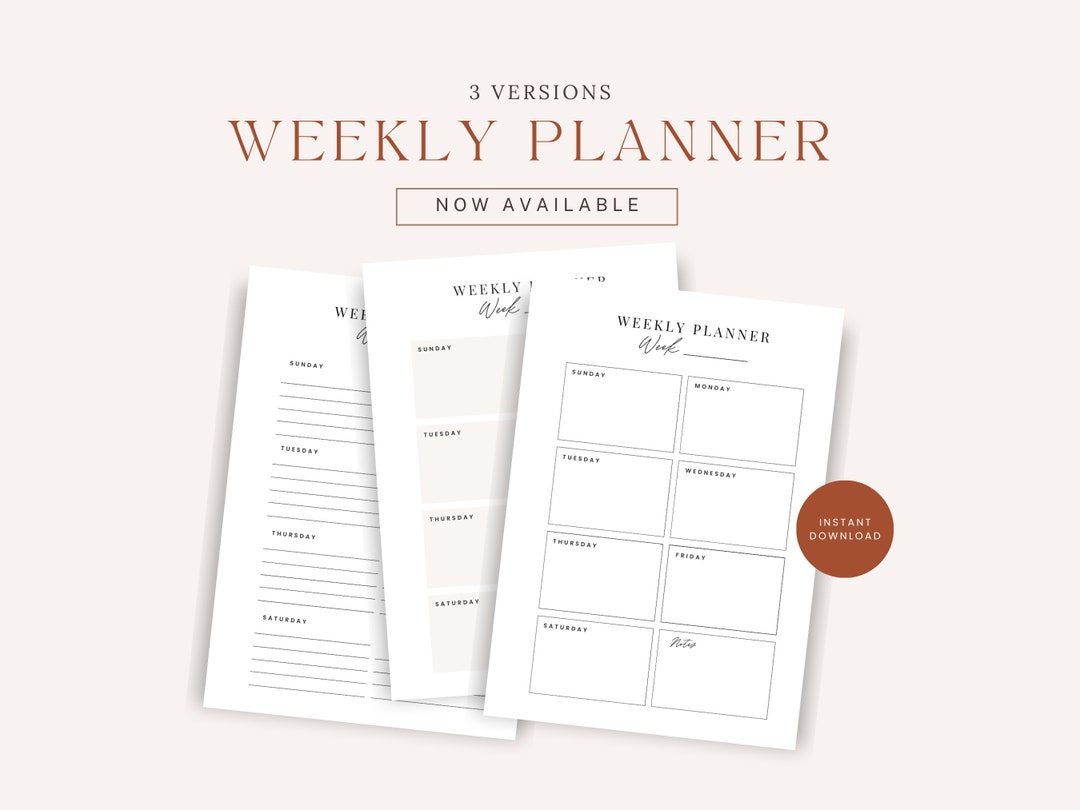 Printable Weekly Planner, A4 A5 Letter and Half Letter Monday and ...