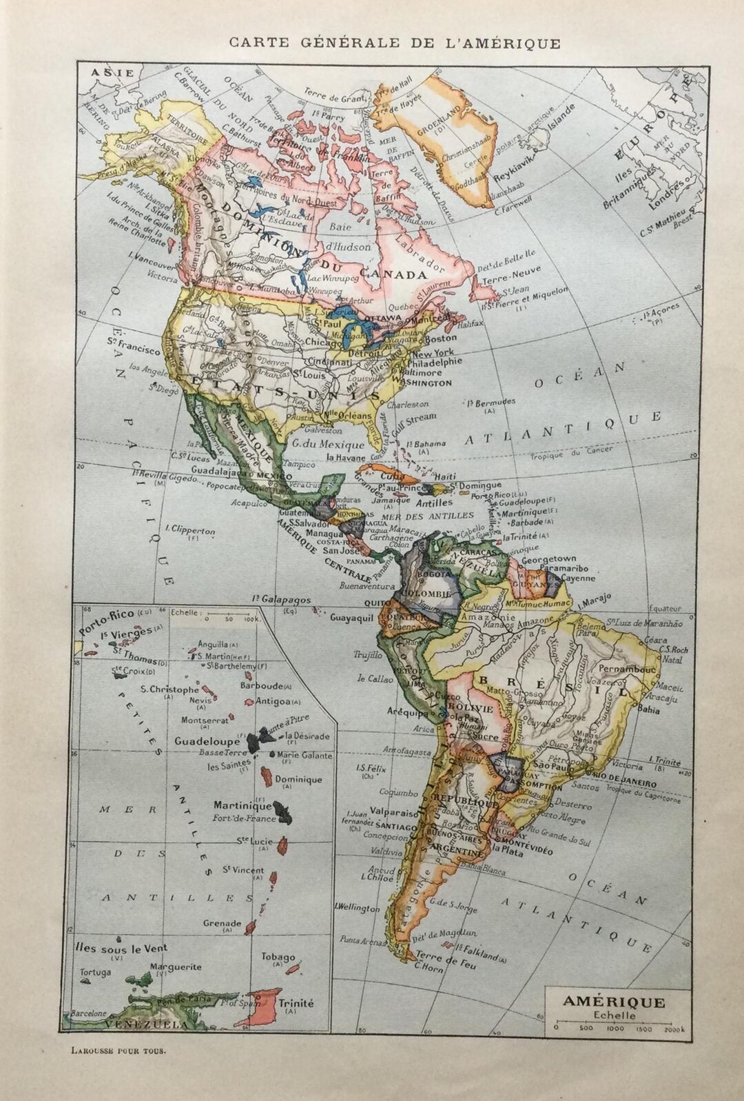 1912 Map America Continent America Old Map American Continent Original ...