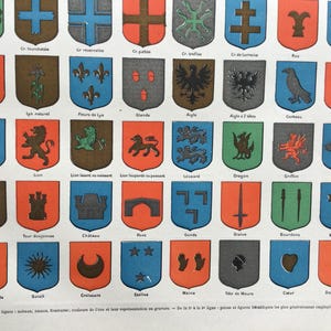 1897 Coat of Arms, Heraldic Pieces and Figures Enamels, Original Plate ...