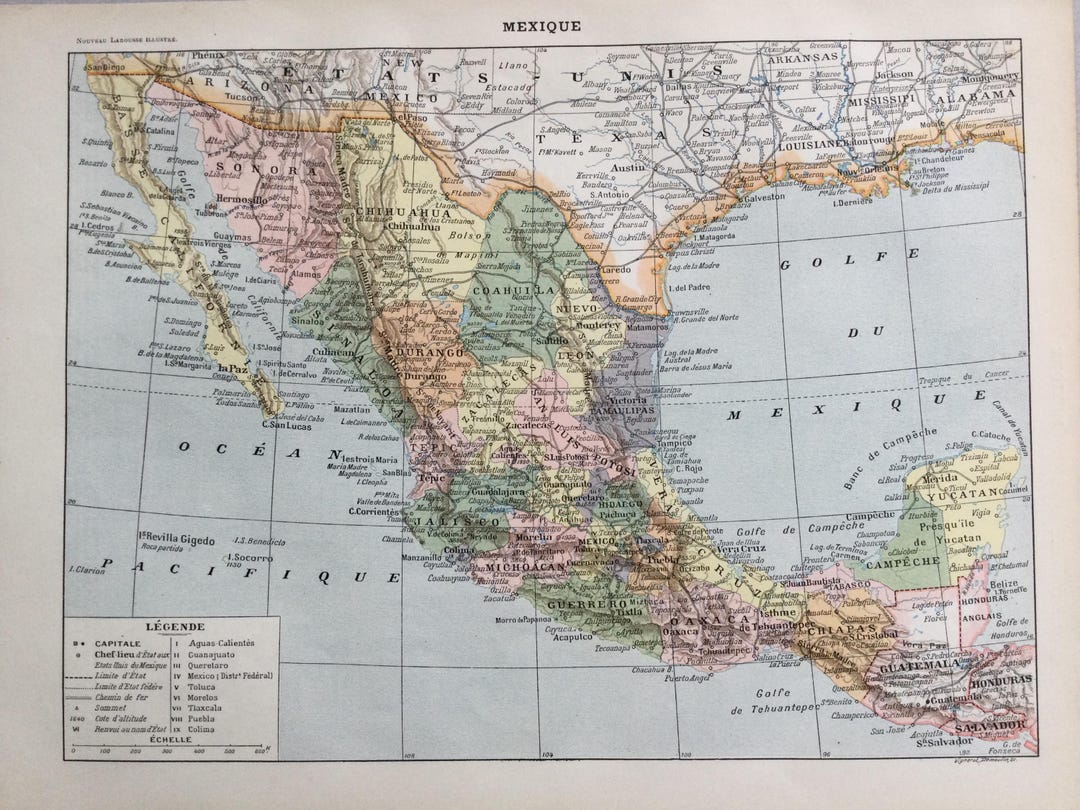 Mexico, Large Format, Old Map of Mexico, Mexico Map, Mexico Painting ...