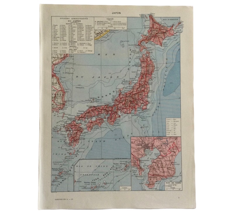 Map of Japan, Vintage Print Old Map of Japan Vintage Map Larousse ...