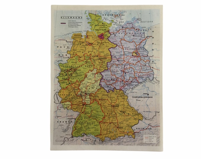 RDA/RFA Allemagne, Carte ancienne de l’Allemagne, Impression vintage ...