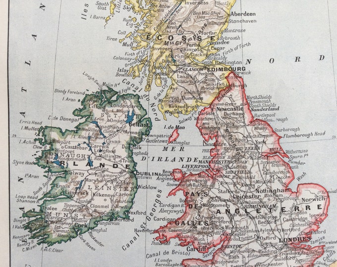 Great Britain and Ireland, Old Map, Vintage Map, Larousse, Old ...