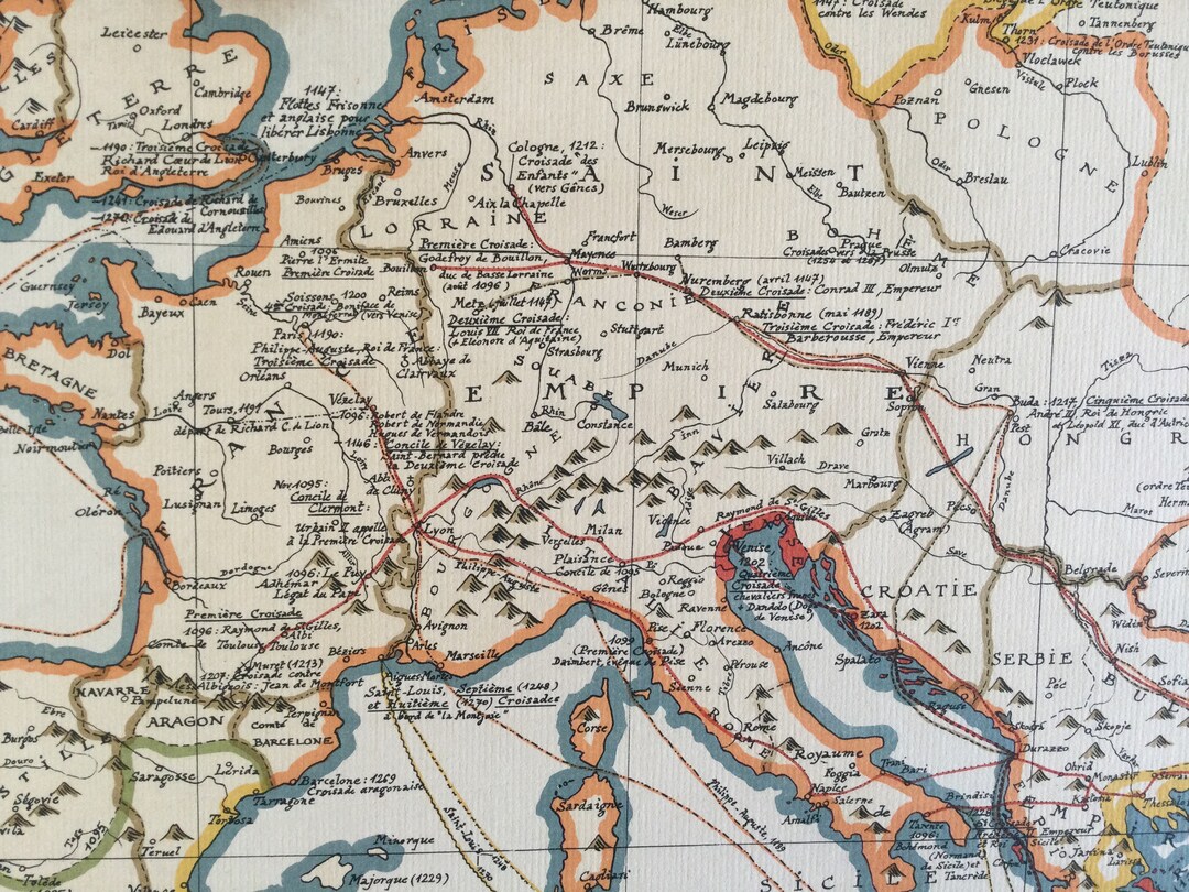 Crusades Map Route Historical Map Vintage Print Orders of - Etsy