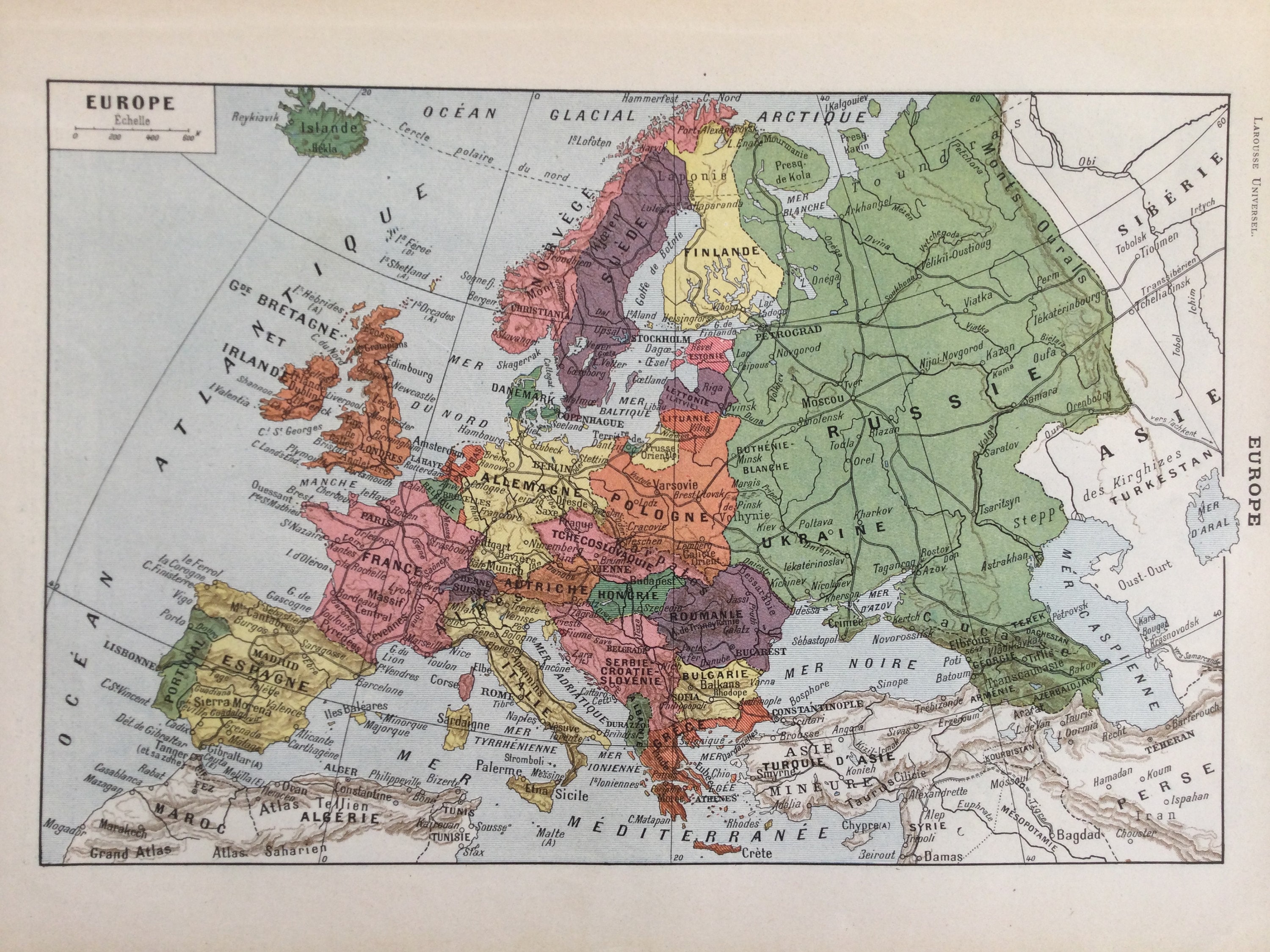 1922 Europe, Map of the European Continent, Small Format Old Map of ...